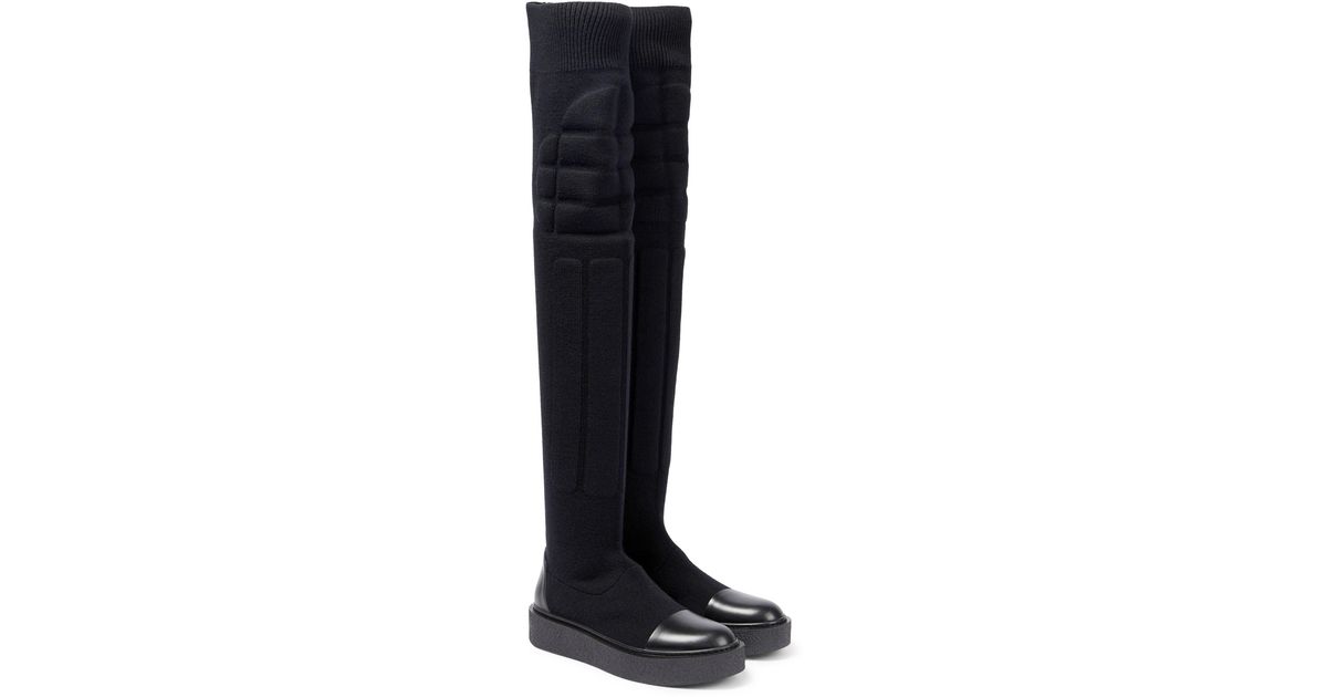Max Mara Leather Woolin Knitted Over-the-knee Boots in Nero (Black) | Lyst