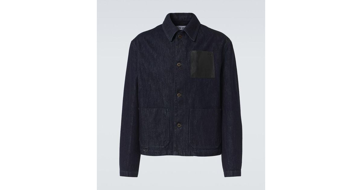 Loewe Leather-Trimmed Denim Jacket in Blue for Men | Lyst