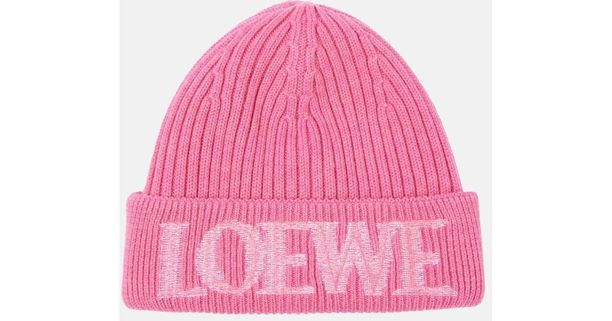 Loewe Logo Wool Beanie in Pink | Lyst UK