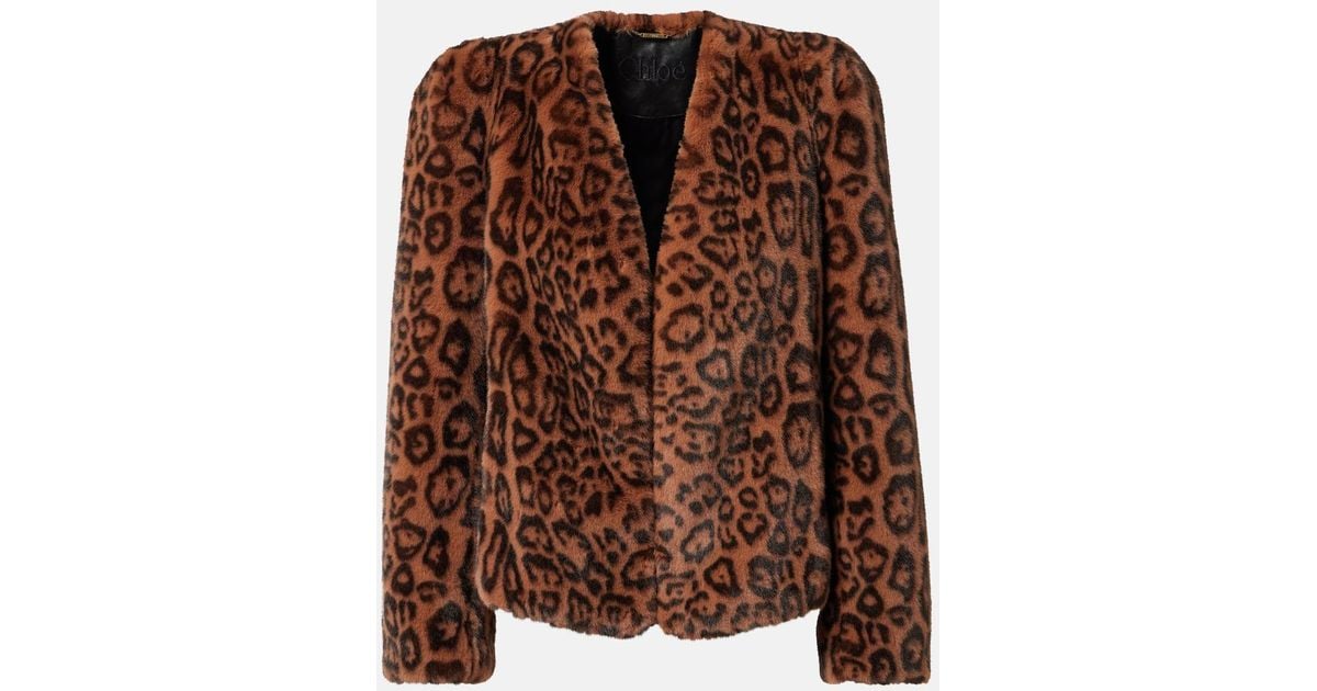 Chloé Leopard-Print Cropped Faux Fur Jacket in Brown | Lyst