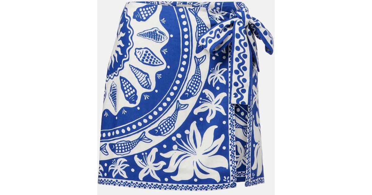 FARM Rio Ocean Scarf Linen-Blend Miniskirt in Blue | Lyst