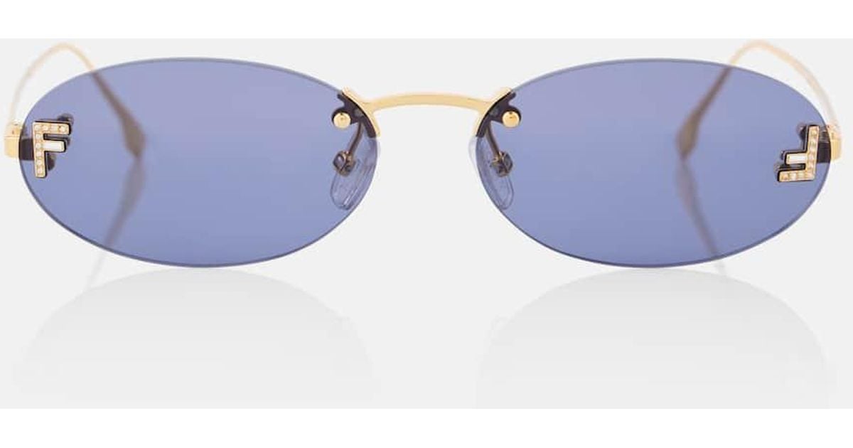 Fendi First Crystal Embellished Sunglasses in Blue | Lyst
