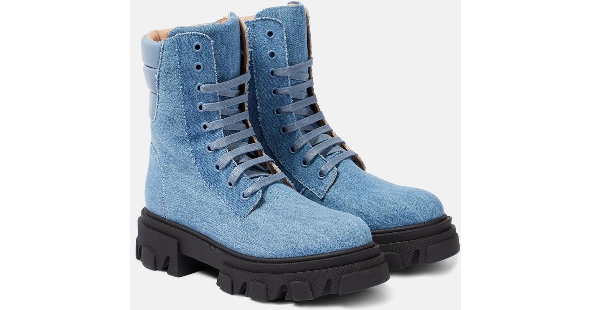 Gia Borghini Gia 35 Denim Combat Boots in Blue | Lyst