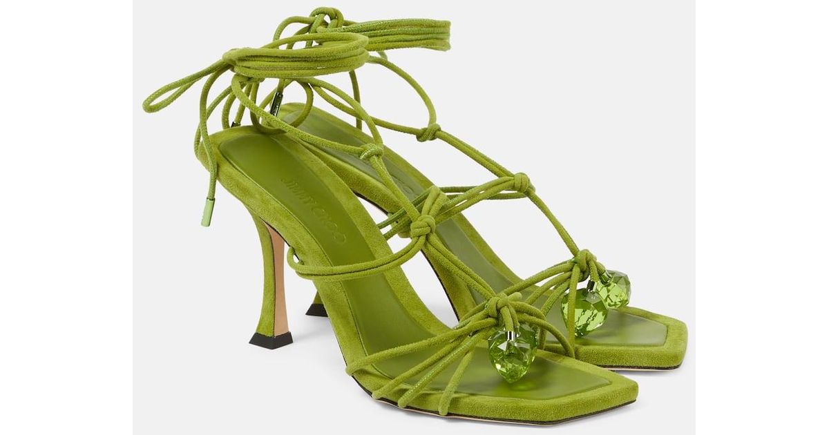 Jimmy Choo Jemma 90 Embellished Suede Sandals in Green | Lyst
