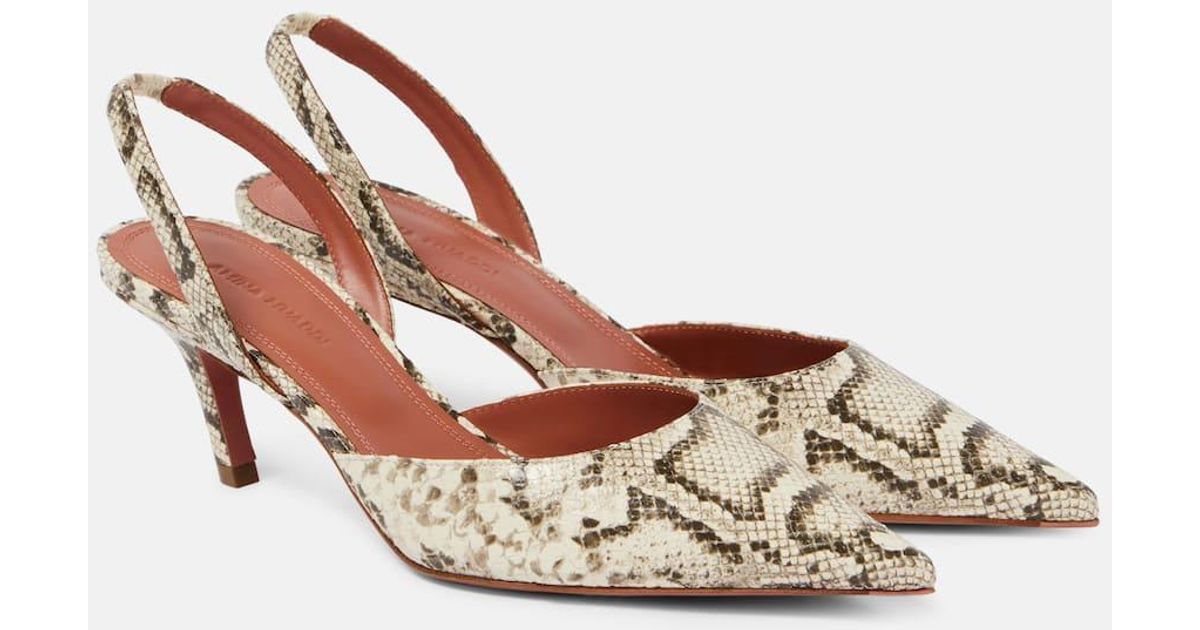 AMINA MUADDI Sofia Snake-print Leather Slingback Pumps in Brown | Lyst UK