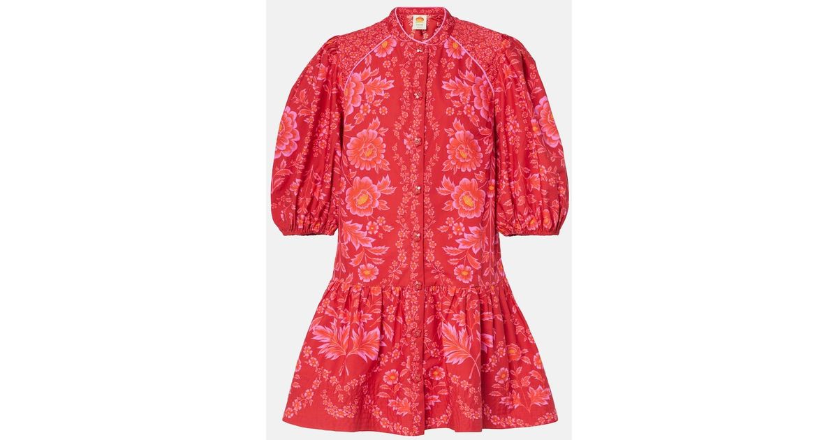 FARM Rio Floral Cotton Minidress in Red | Lyst