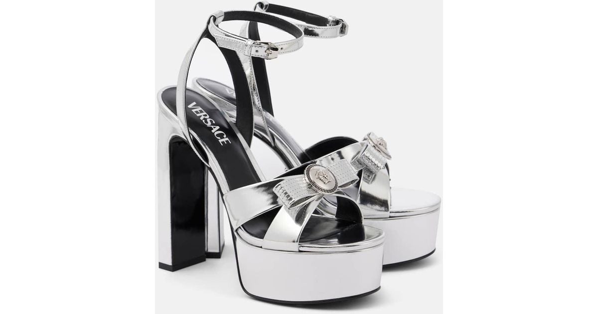 Versace Gianni Ribbon 140 Metallic Leather Sandals | Lyst