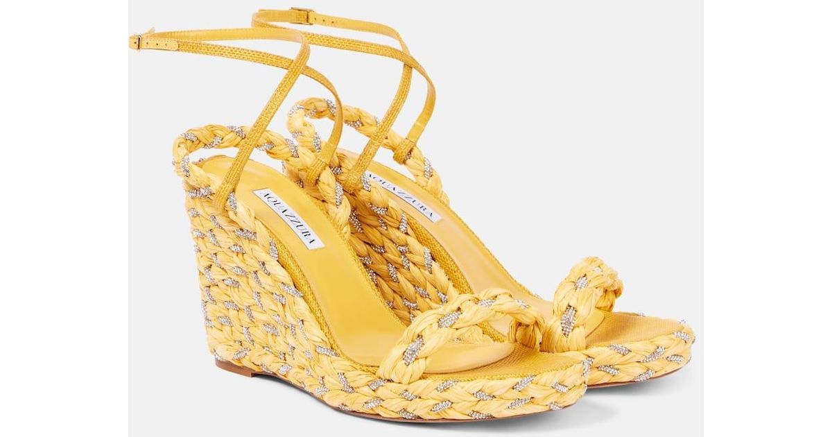 Aquazzura Costiera Crystal Raffia Espadrille Wedges in Metallic | Lyst