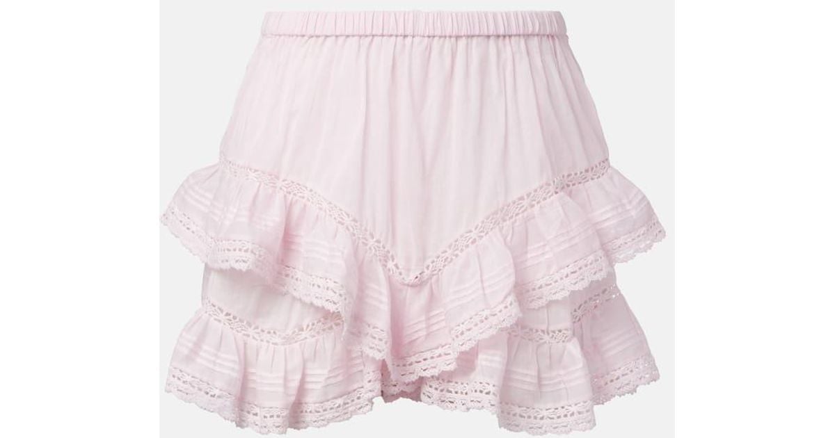 Isabel Marant Geana Lace-Trimmed Cotton Shorts in Pink | Lyst