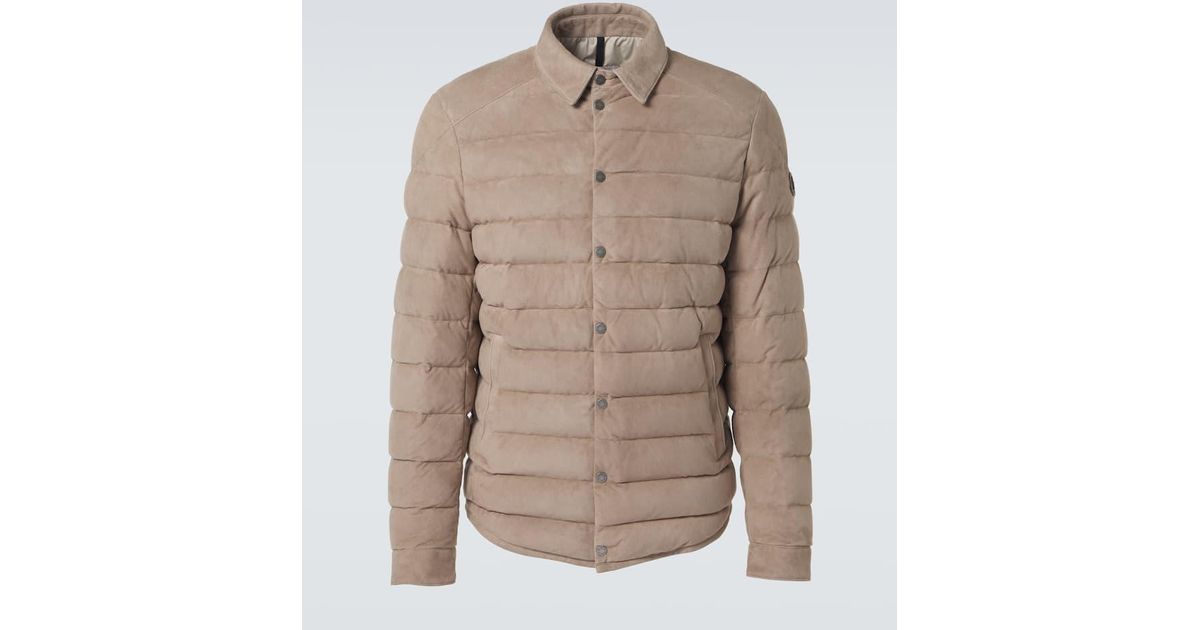 Moncler Etale Suede Down Jacket in Natural for Men | Lyst