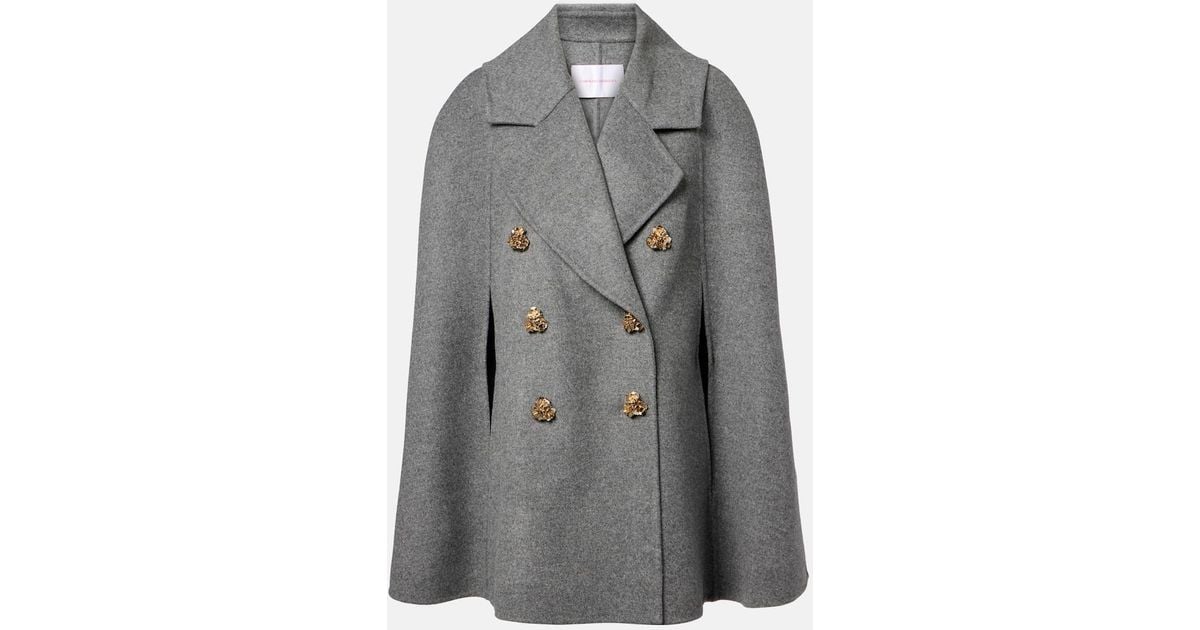 Carolina Herrera Double-Breasted Melange Virgin Wool Cape in Gray | Lyst