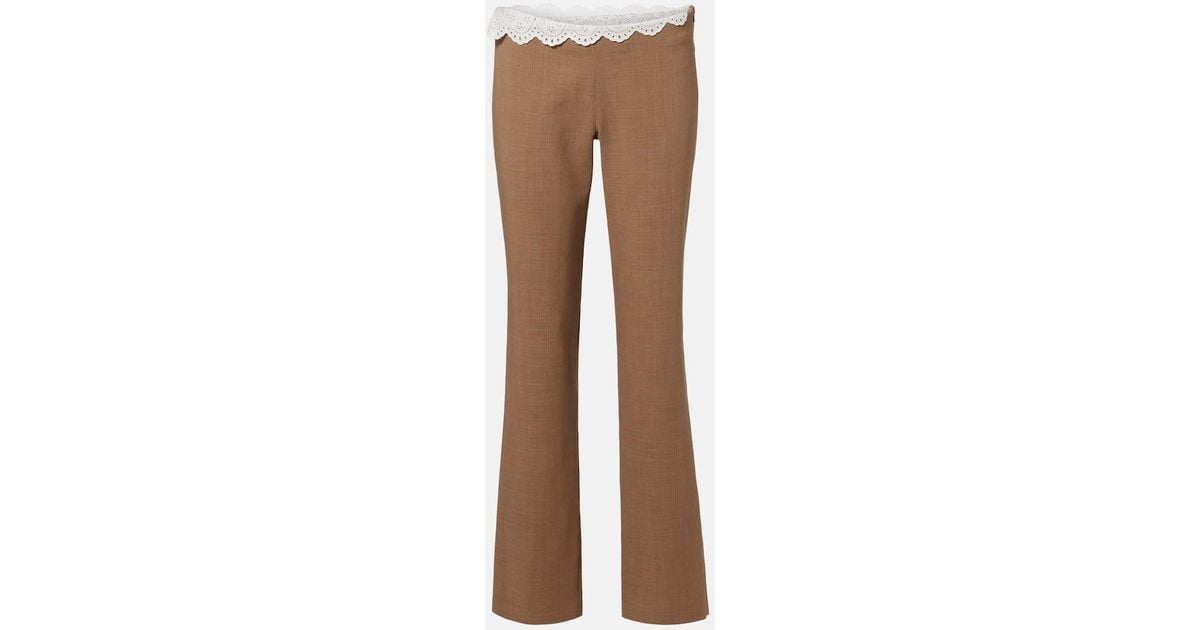 Magda Butrym Lace-Trimmed Wool Straight Pants in Brown | Lyst UK