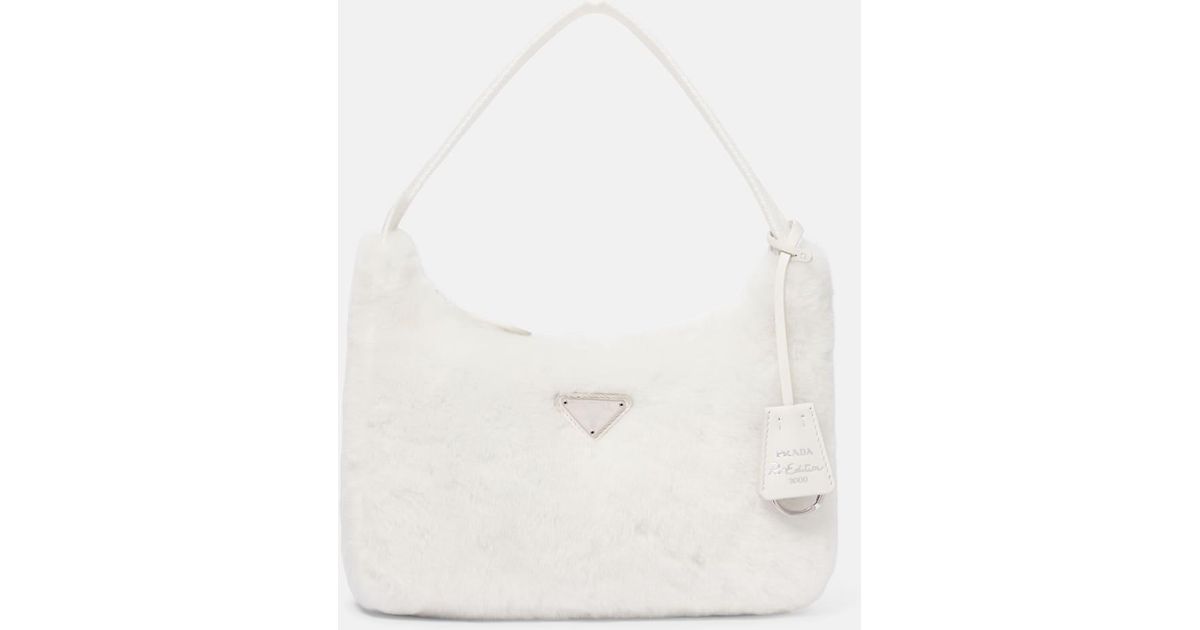 Prada Re-Edition 2000 Shearling Shoulder Bag in White | Lyst