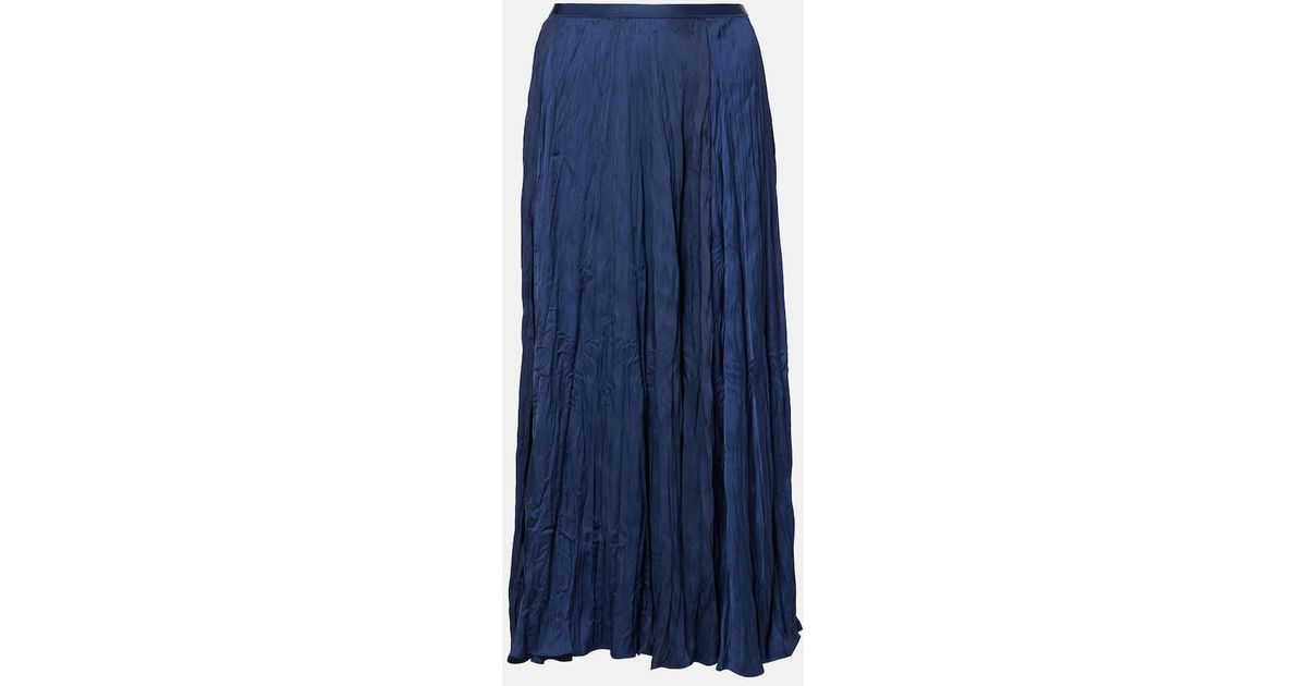 Polo Ralph Lauren Crushed Satin Midi Skirt in Blue | Lyst