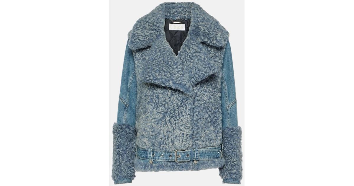 Chloé Shearling Denim Jacket in Blue | Lyst