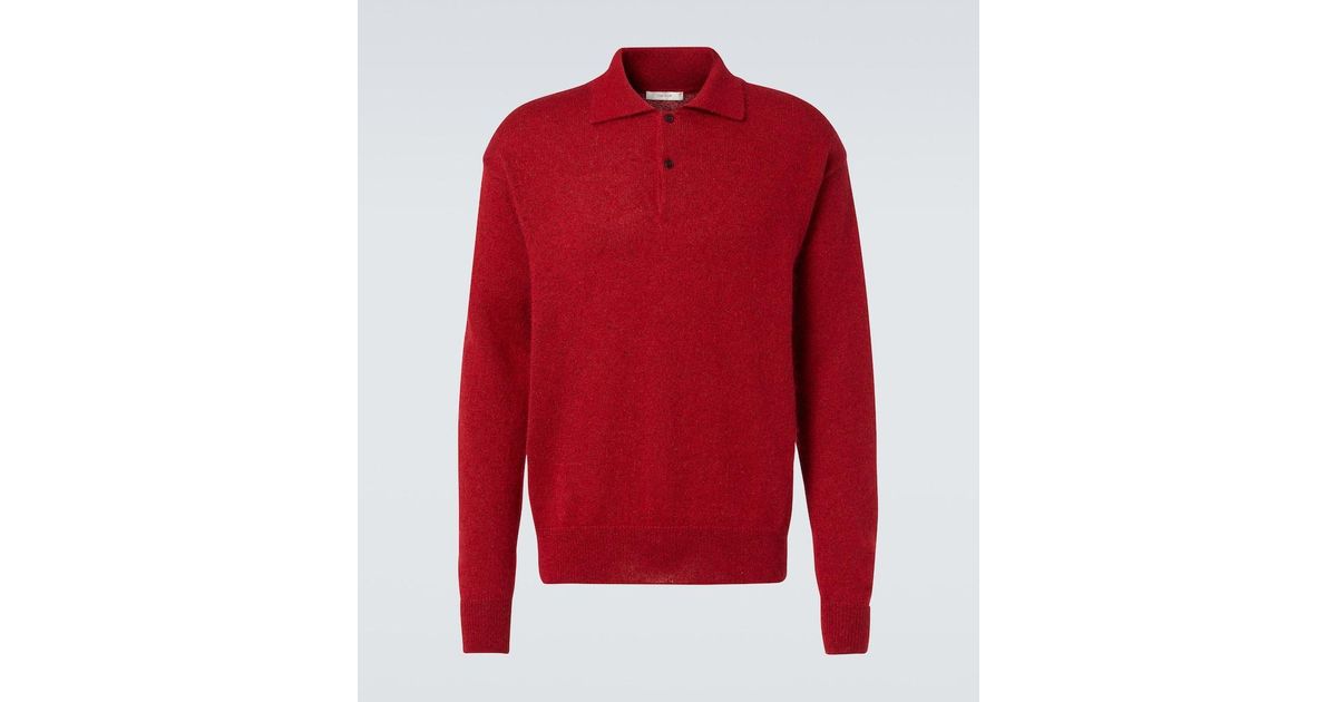 The Row Gere Silk And Mohair Tweed Polo Sweater in Red for Men | Lyst