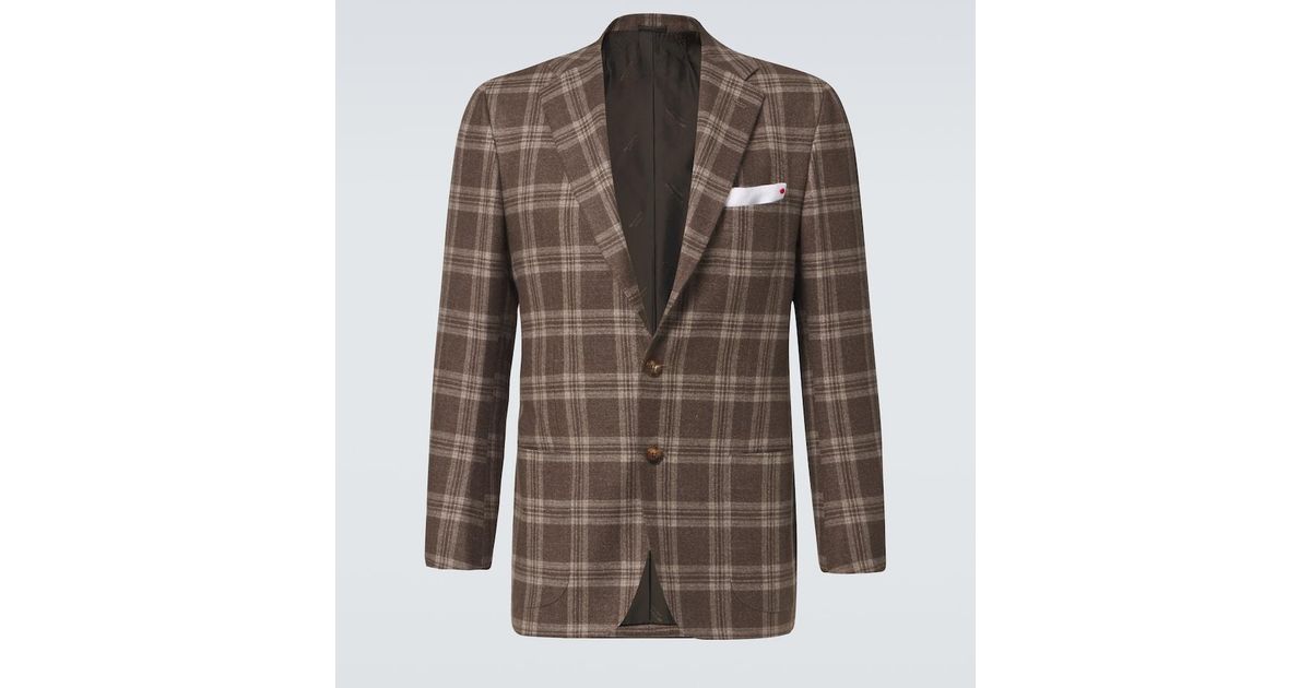 Kiton Checked Wool, Silk And Linen Blazer in Brown for Men | Lyst