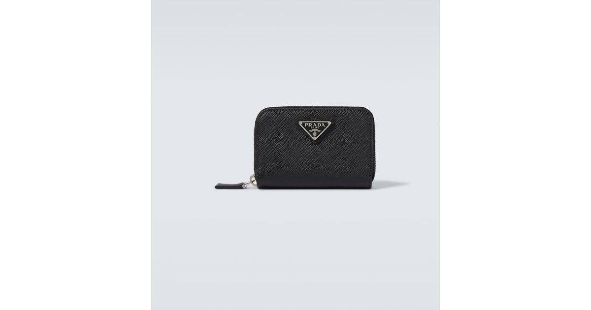 Prada Logo Saffiano Leather Coin Purse in Black for Men | Lyst