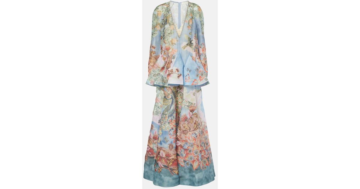 Zimmermann Illustration Floral Linen And Silk Gown in White | Lyst
