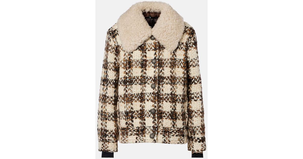 Moncler Camlez Shearling-Trimmed Wool Down Jacket in Natural | Lyst UK