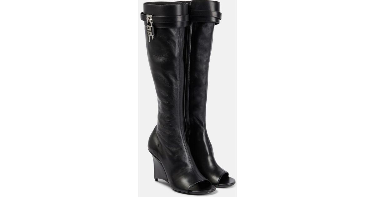Givenchy Shark Lock Leather Knee-High Boots in Black | Lyst