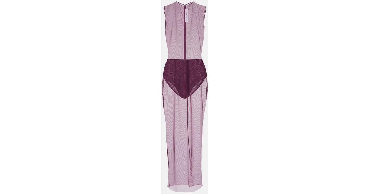 Alex Perry Sheer Mesh Midi Dress in Purple | Lyst