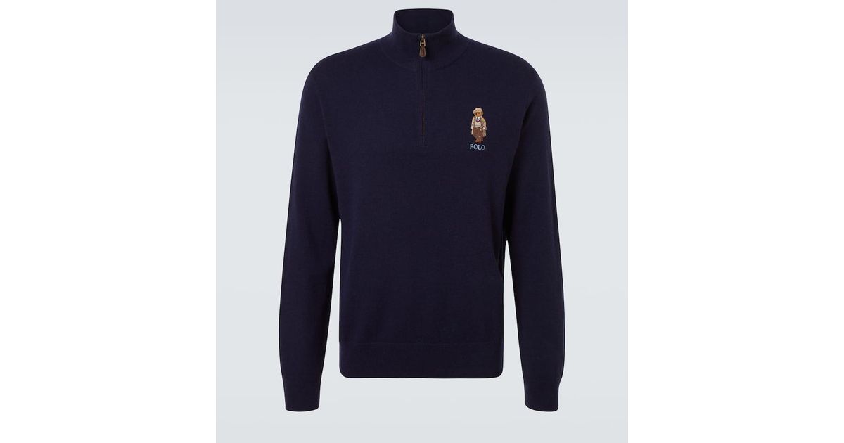 Polo Ralph Lauren Polo Bear Wool Half-Zip Sweater in Blue for Men | Lyst