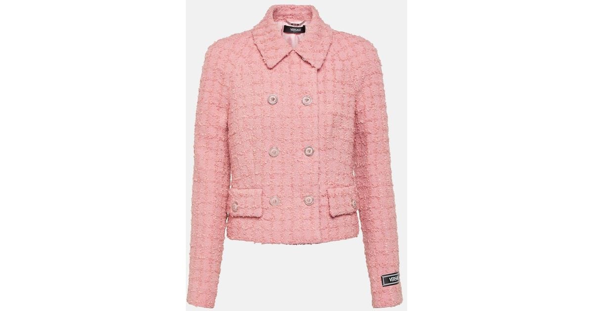 Versace Double-Breasted Boucle Tweed Jacket in Pink | Lyst UK