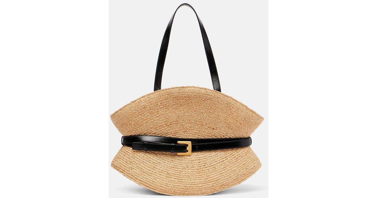 Balmain Shuffle Medium Raffia Tote Bag in Black | Lyst