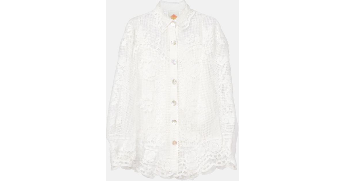 FARM Rio Swan Lake Guipure Shirt in White | Lyst
