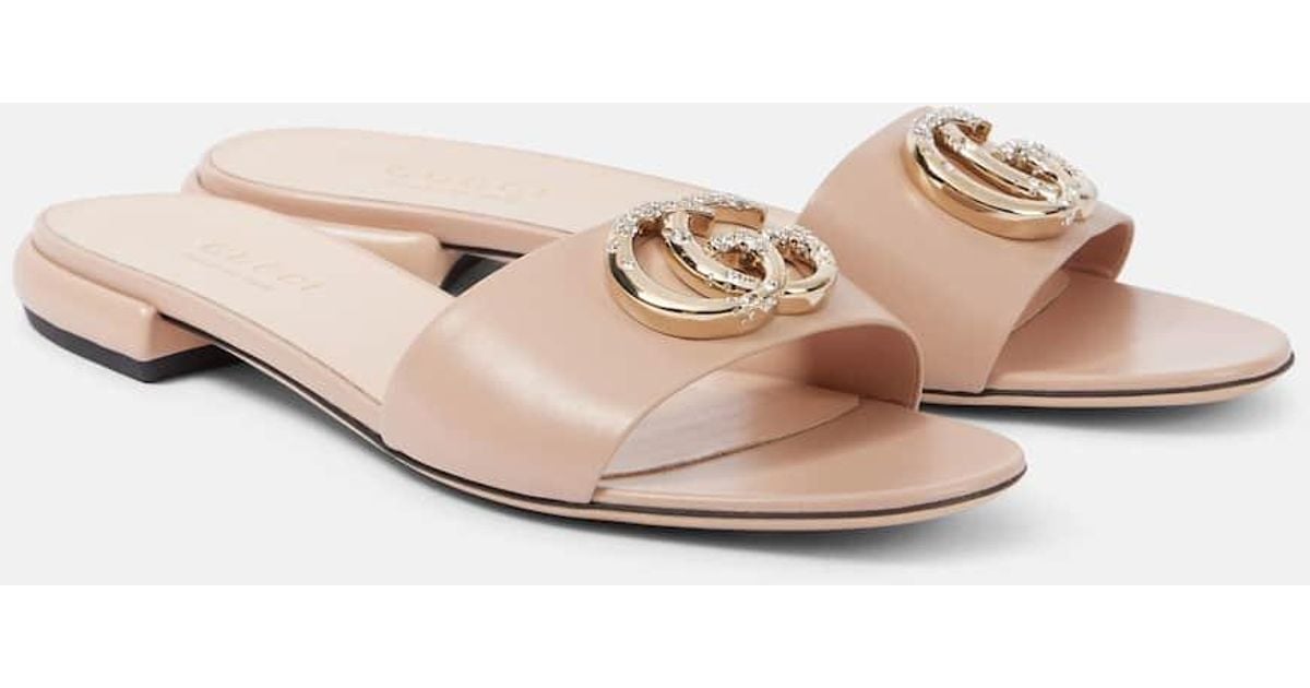 Gucci Gg Crystal Leather Slides in Pink | Lyst