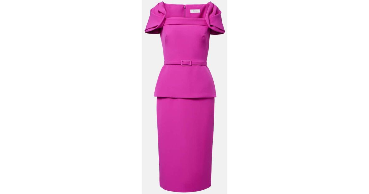 Safiyaa Belted Peplum Midi Dress in Pink | Lyst