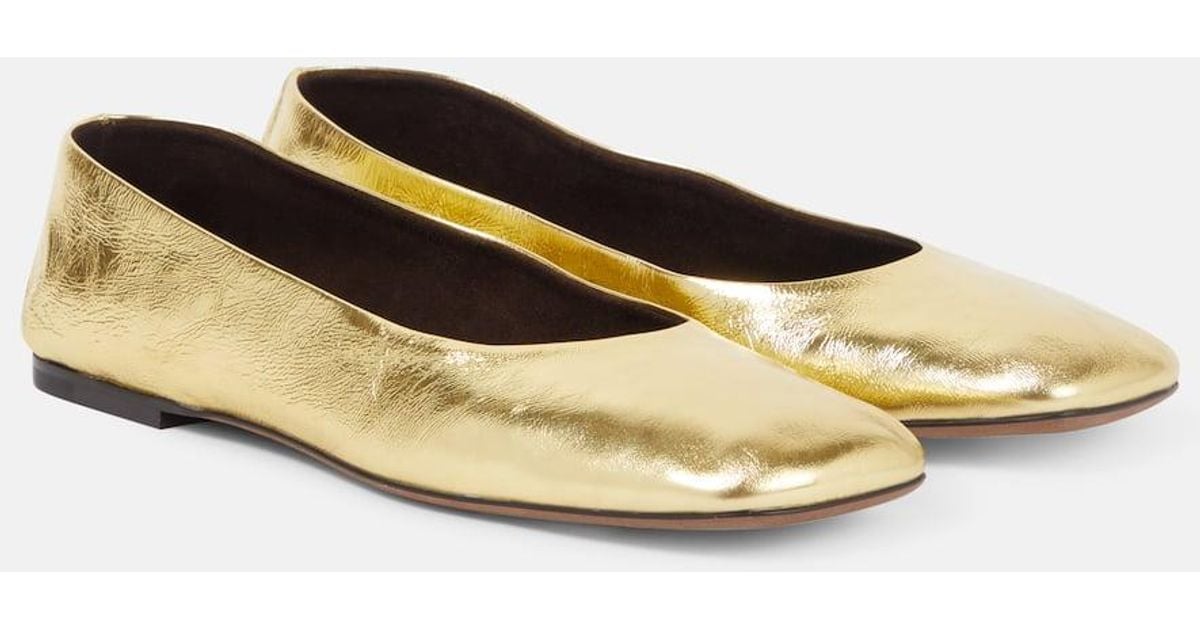The Row Square Metallic Leather Ballet Flats in Natural | Lyst