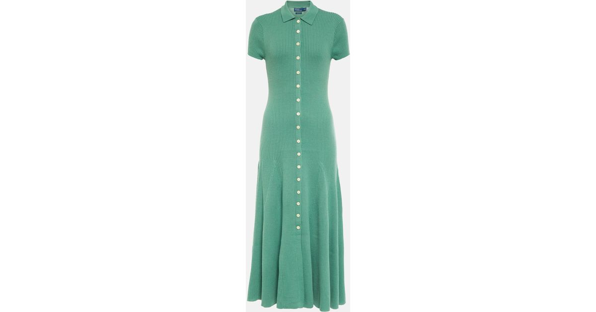 Polo Ralph Lauren Ribbed-knit Wool Maxi Dress in Green | Lyst