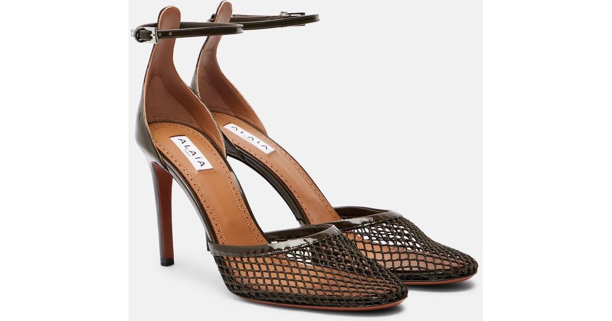 Alaïa 90 Mesh And Patent Leather Pumps in Brown | Lyst