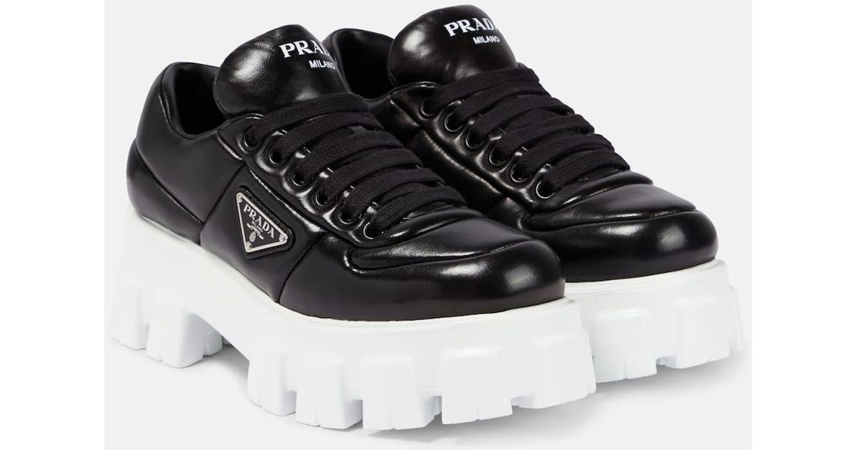 Prada Padded Nappa Leather Platform Sneakers in Black | Lyst