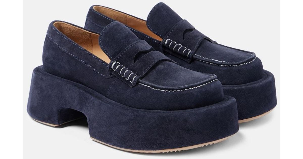 JW Anderson Suede Platform Penny Loafers in Blue | Lyst