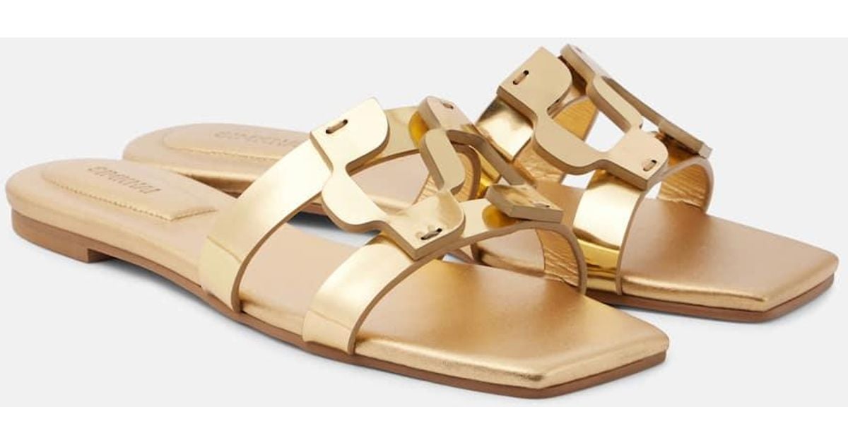 Jonathan Simkhai Logo Metallic Leather Slides | Lyst