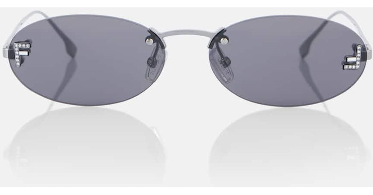 Fendi First Crystal Oval Sunglasses in Blue | Lyst