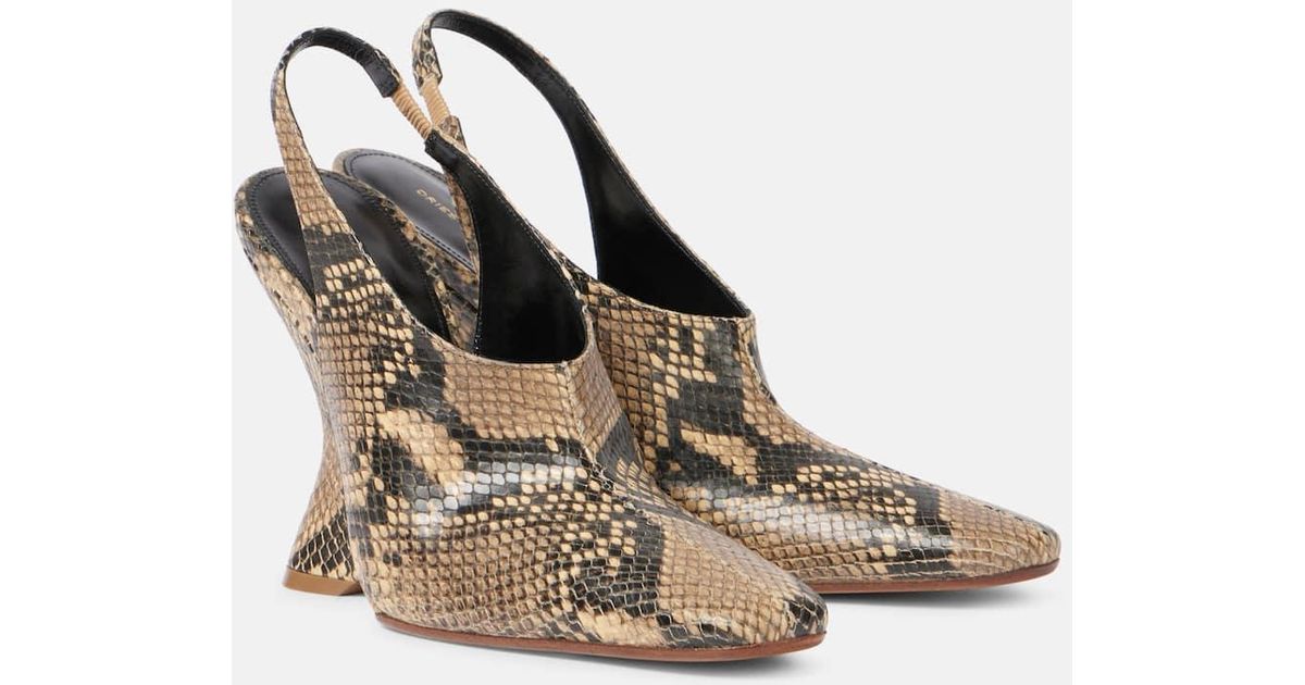 Dries Van Noten Snake-Effect Leather Wedges in Metallic | Lyst