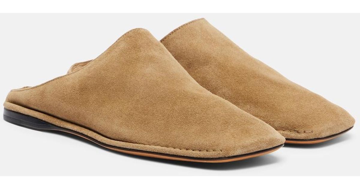 The Row Piper Suede Slides in Natural | Lyst