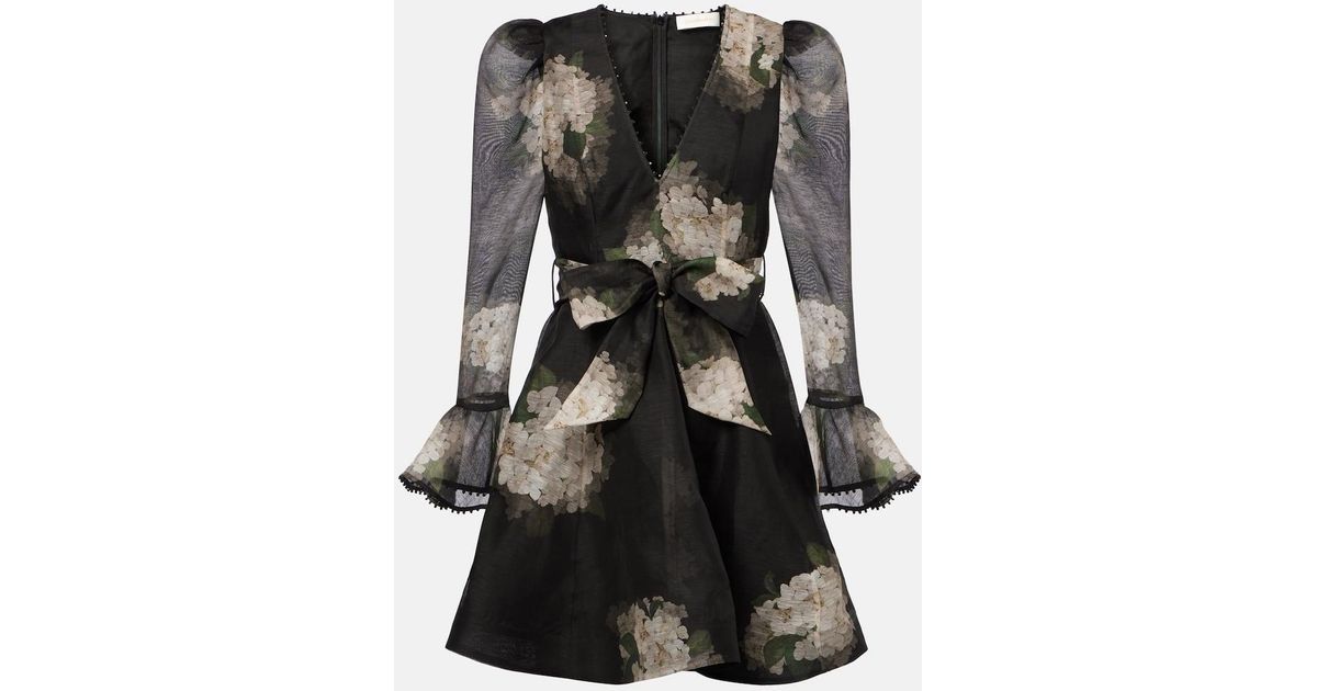 Zimmermann Balance Floral Linen And Silk Minidress in Black | Lyst