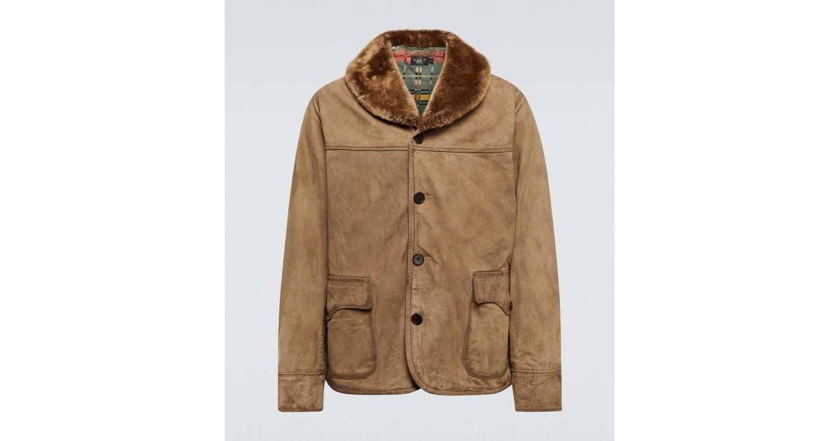 RRL Shearling Collar Leather Jacket in Brown for Men | Lyst