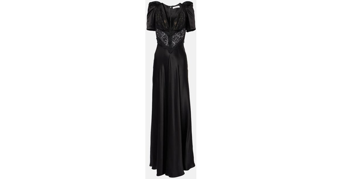 Rodarte Lace-Trimmed Silk Charmeuse Gown in Black | Lyst