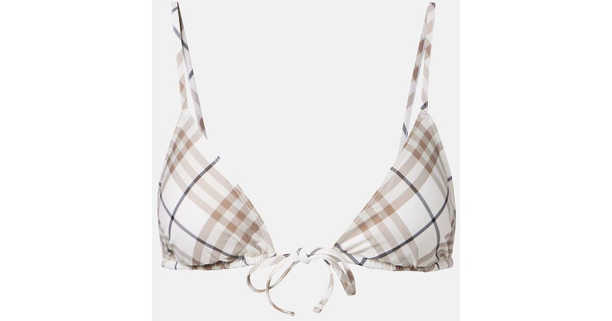 Burberry Check Bikini Top in Natural | Lyst
