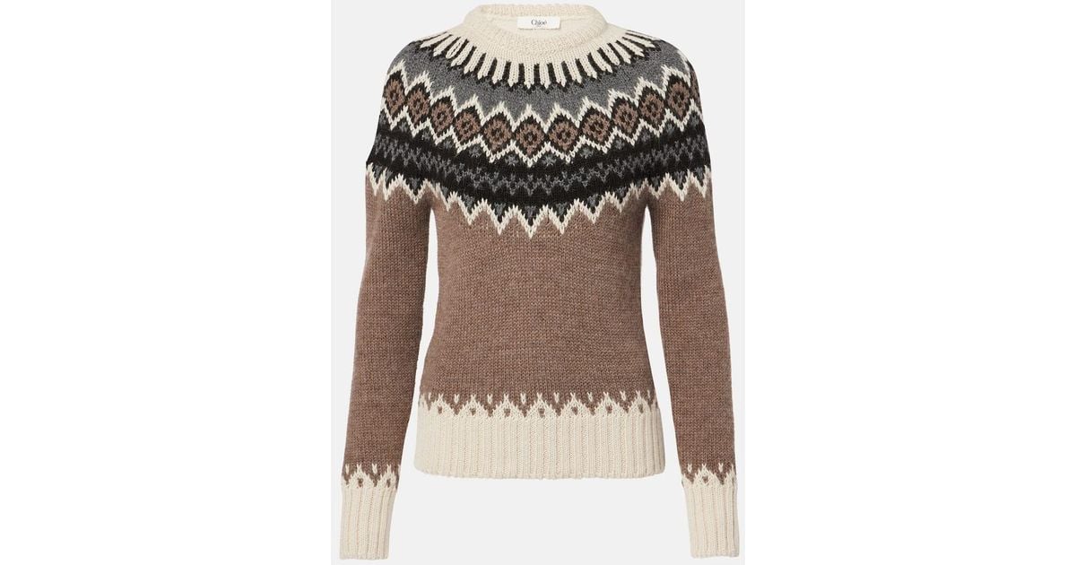 Chloé Fair Isle Wool And Cashmere Sweater in Brown | Lyst