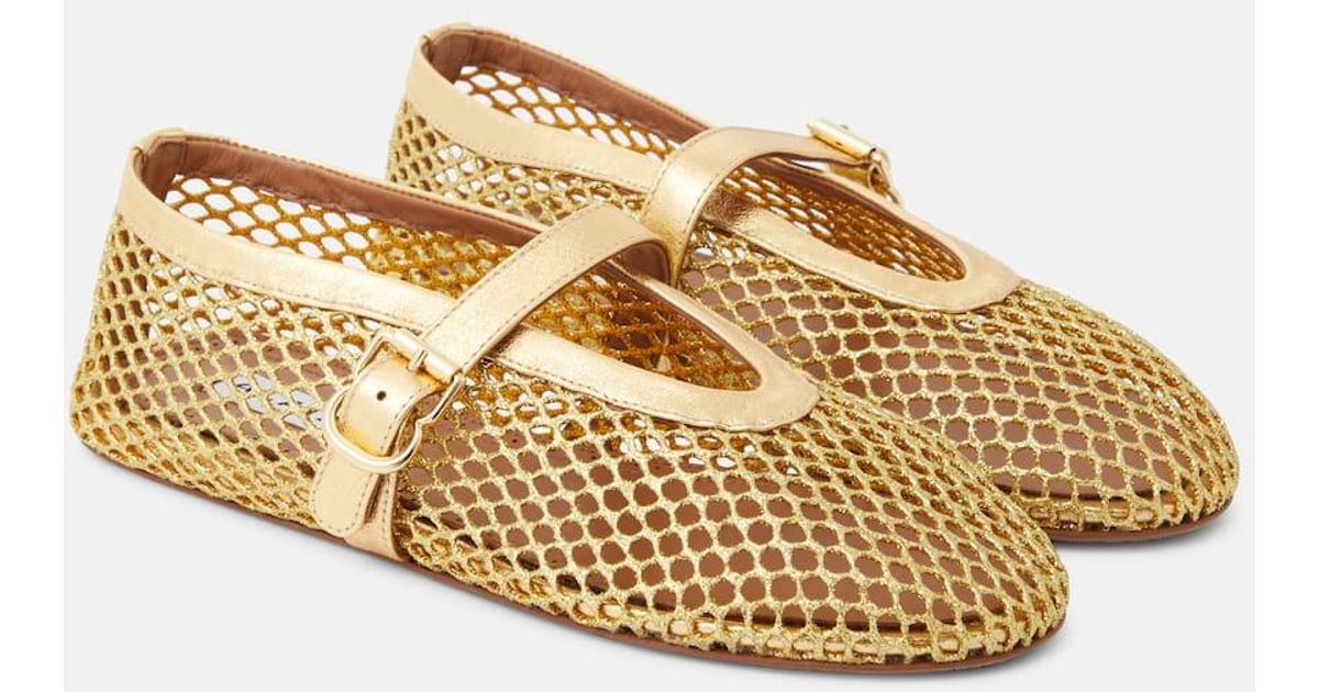 Alaïa Fishnet Metallic Leather Ballet Flats | Lyst