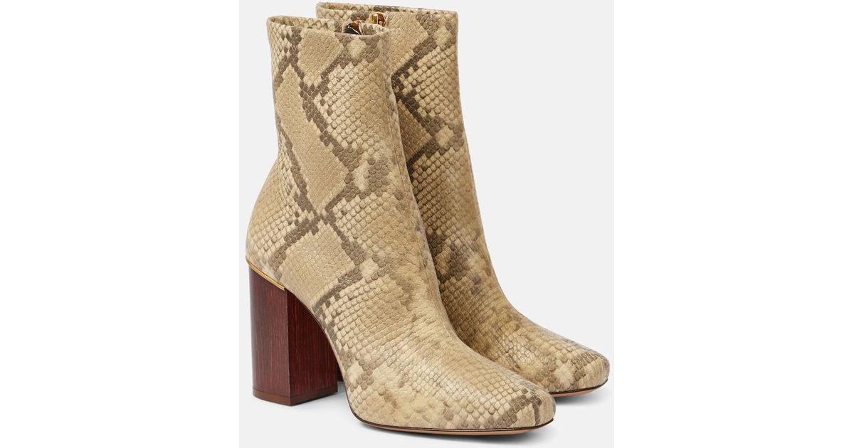 Chloé Ambre Snake-Effect Leather Ankle Boots in Natural | Lyst