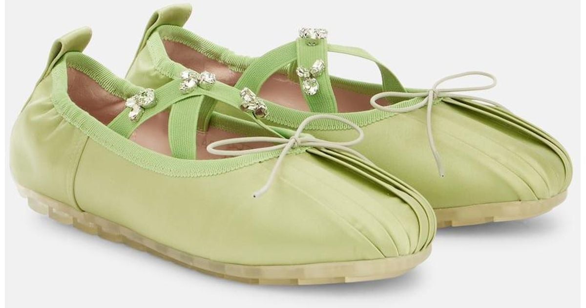 Simone Rocha Grip Embellished Satin Ballet Flats in Green | Lyst