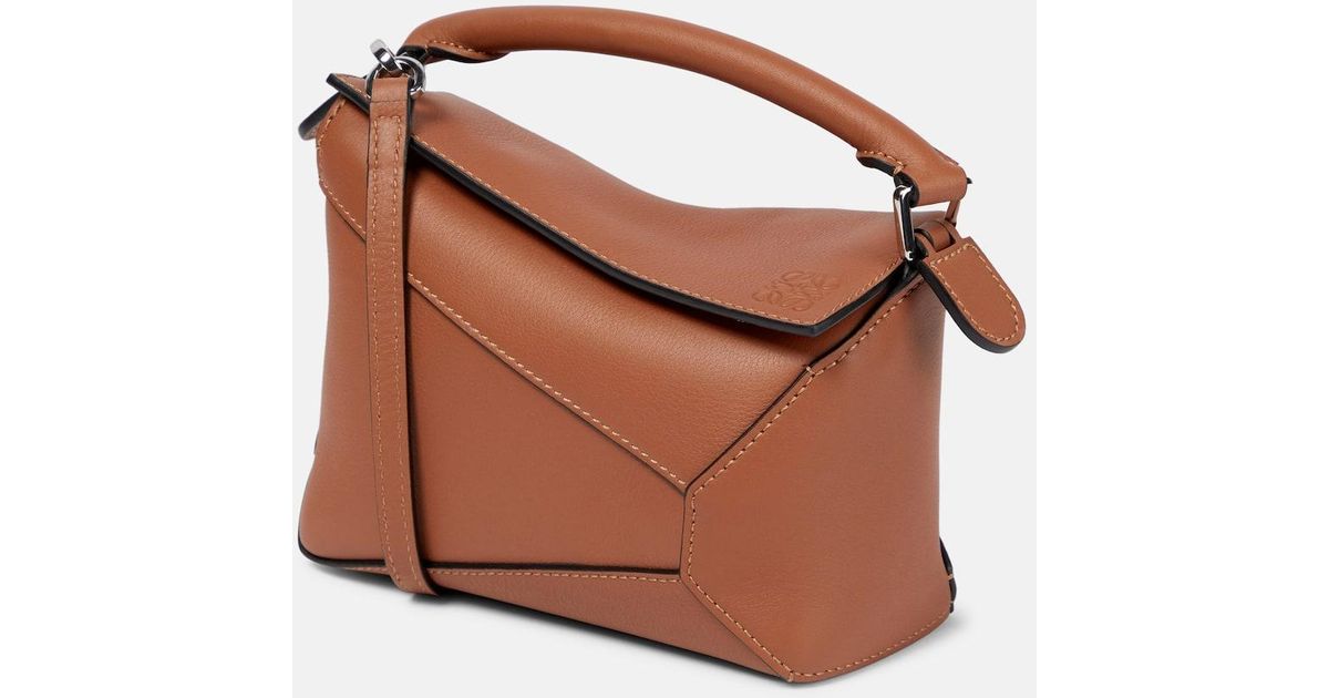 Loewe Puzzle Edge Mini Leather Tote Bag in Brown | Lyst